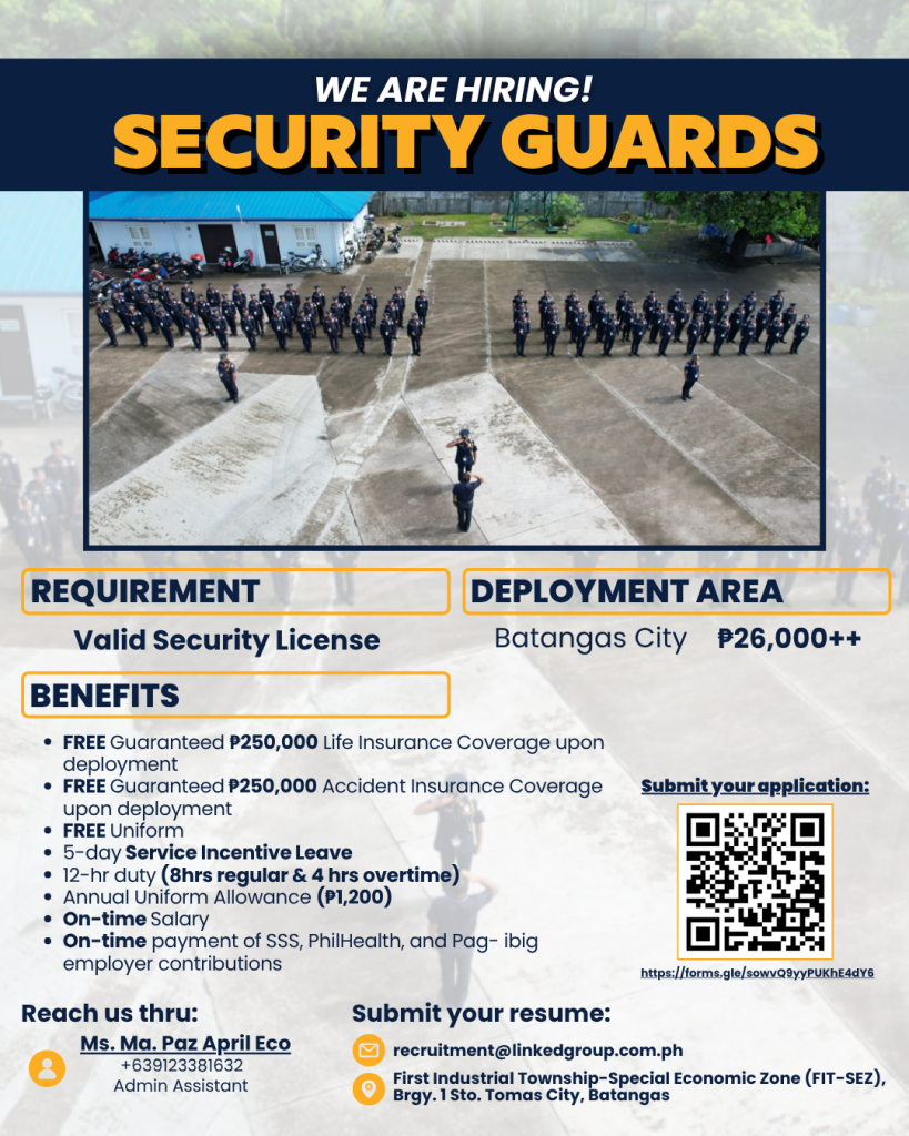 Now Hiring Security Guards in Batangas City